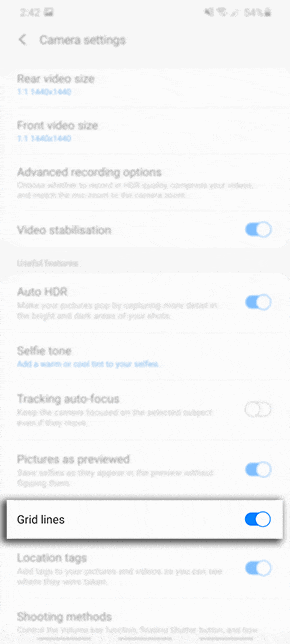 How do I enable the Grid lines setting on my Samsung Phone? | Samsung ...