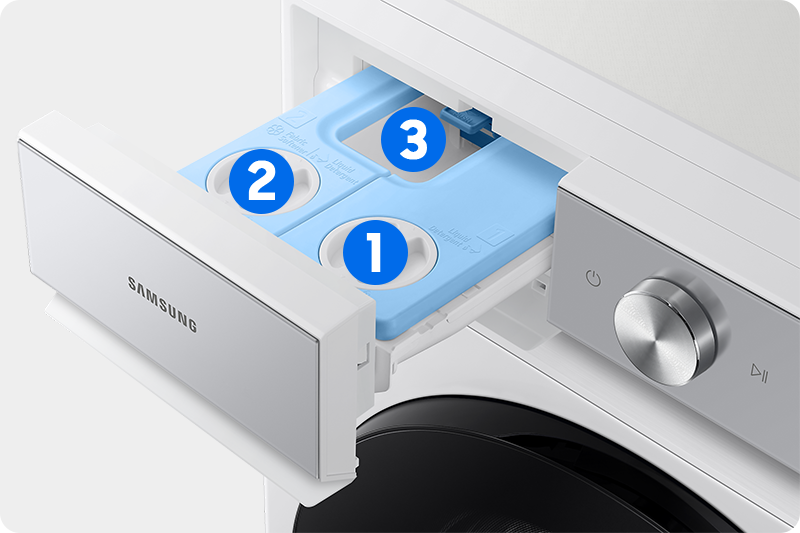 Samsung paltaryuyan maşınında yuyucu tozu, kondisioneri və ağardıcını ...