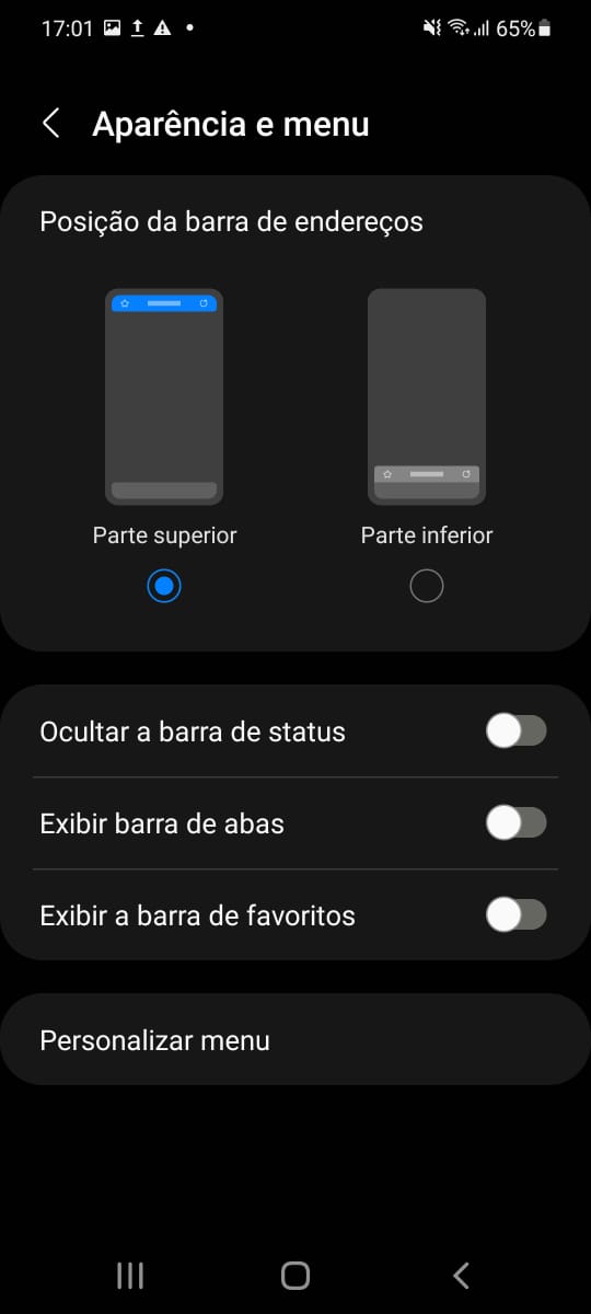 Como posso alterar a posição padrão do menu no aplicativo Samsung ...