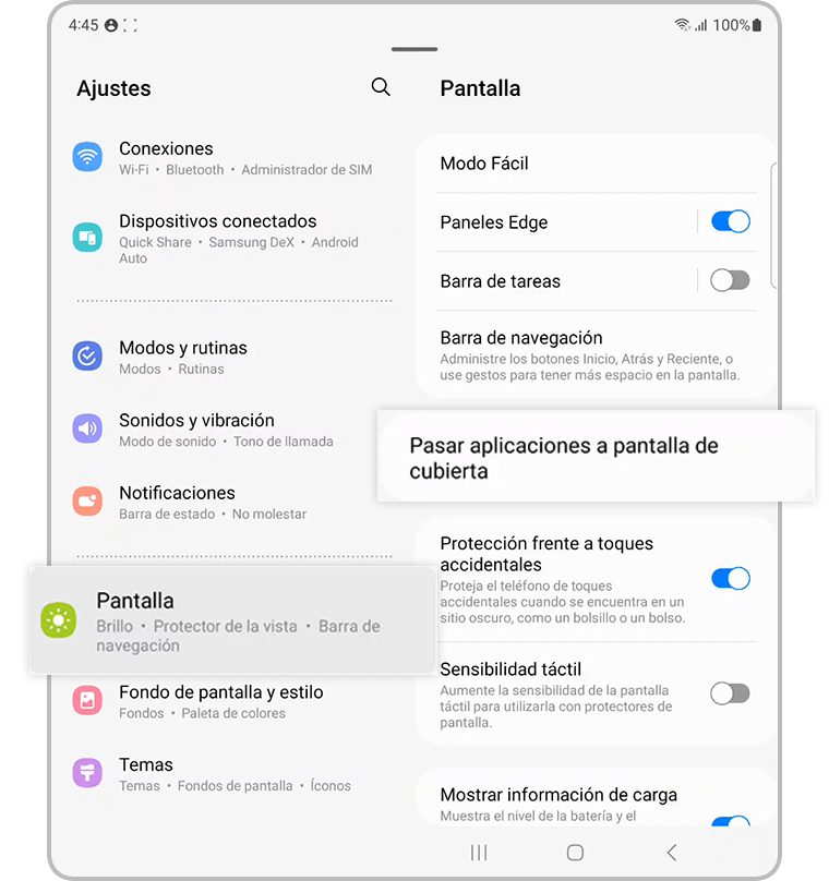 Configuraciones de pantalla Galaxy Z Fold5 | Samsung CO