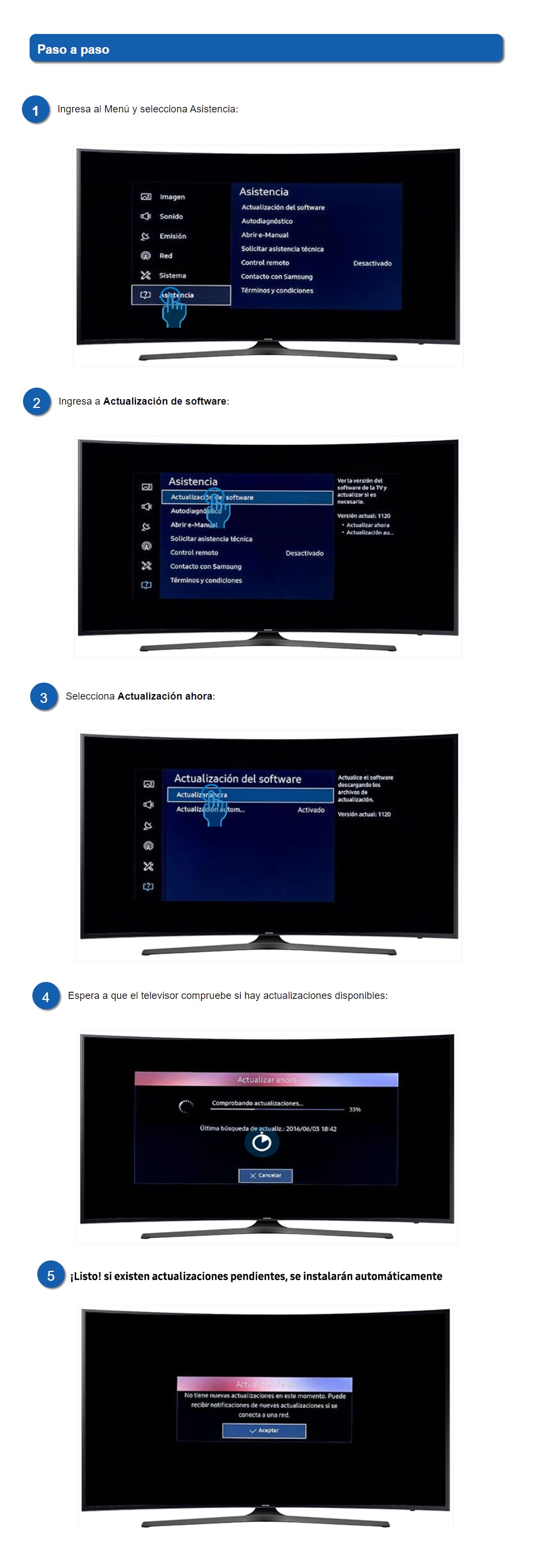 Smart TV Curvo UHD KU6500 - ¿Cómo actualizar el software? | Samsung CO