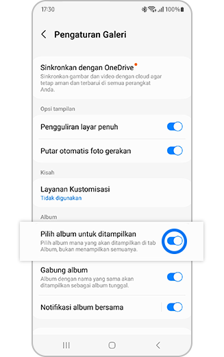 Bagaimana cara memilih dan menampilkan hanya album yang ingin Anda lihat di galeri Galaxy