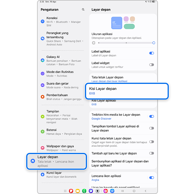 Cara mengatur tata letak Layar depan secara terpisah untuk mode potret ...
