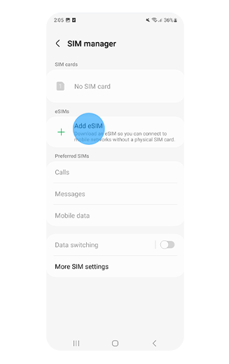 Pengaturan e-sim dan kecepatan refresh tampilan layar Tab S9 FE