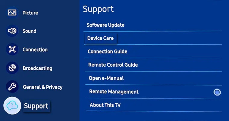 How to use the Device Care on my Samsung Smart TV? | Samsung Gulf
