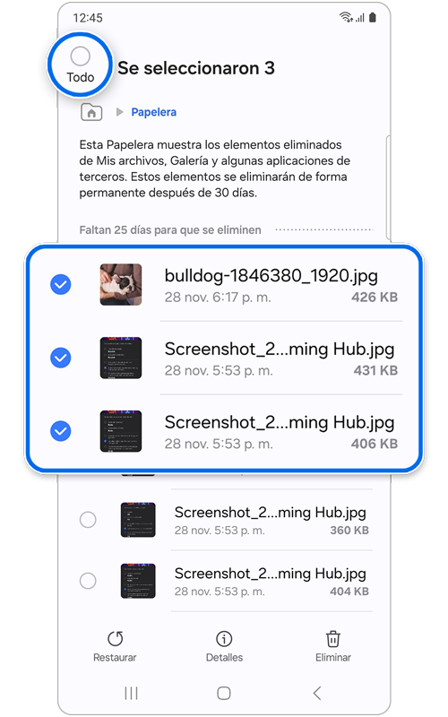 La función de papelera actualizada en Mis archivos en dispositivos ...