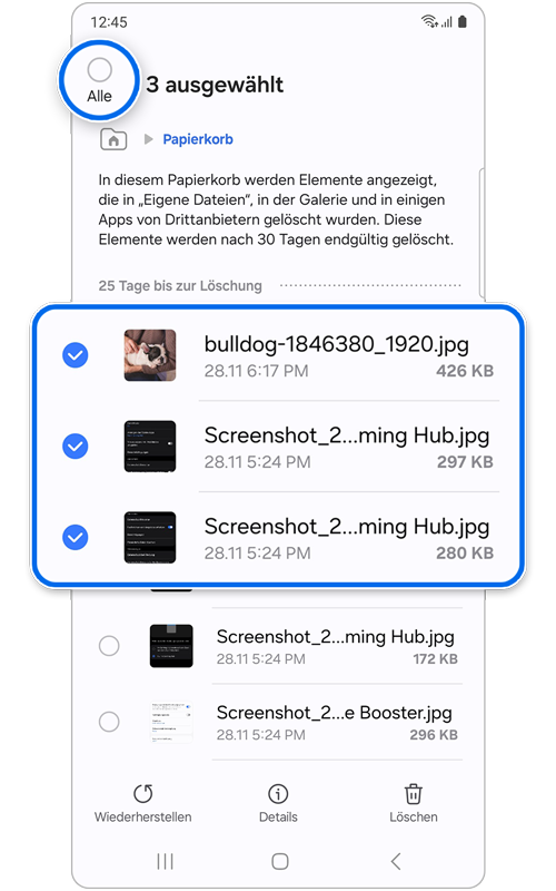 Aktualisierte Papierkorb-Funktion in "Eigene Dateien" auf Galaxy ...