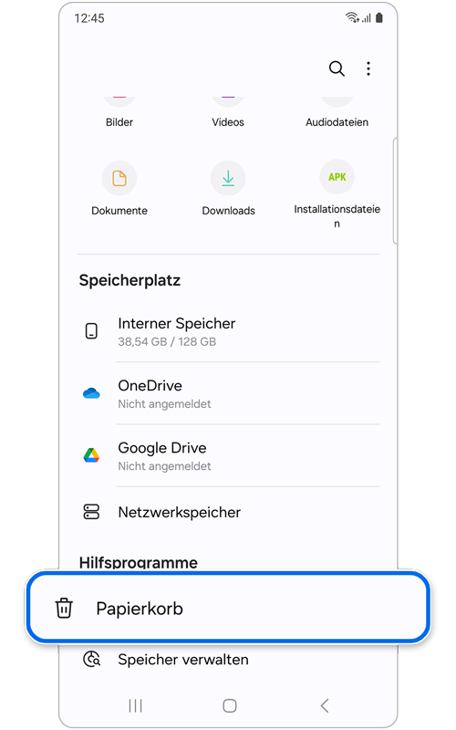 Aktualisierte Papierkorb-Funktion in "Eigene Dateien" auf Galaxy ...