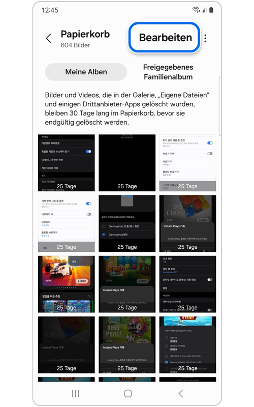 Aktualisierte Papierkorb-Funktion in "Eigene Dateien" auf Galaxy ...