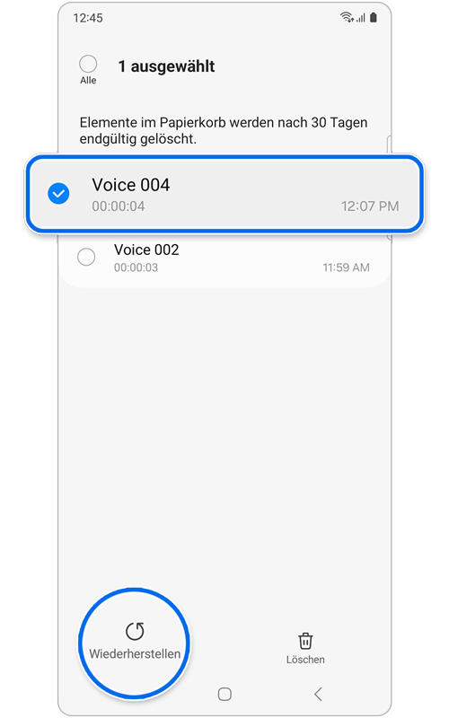 Aktualisierte Papierkorb-Funktion in "Eigene Dateien" auf Galaxy ...