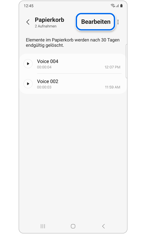 Aktualisierte Papierkorb-Funktion in "Eigene Dateien" auf Galaxy ...