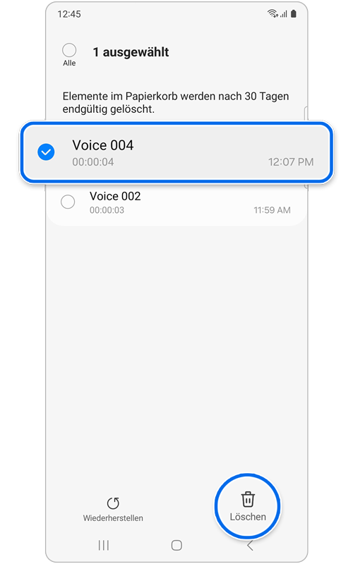 Aktualisierte Papierkorb-Funktion in "Eigene Dateien" auf Galaxy ...
