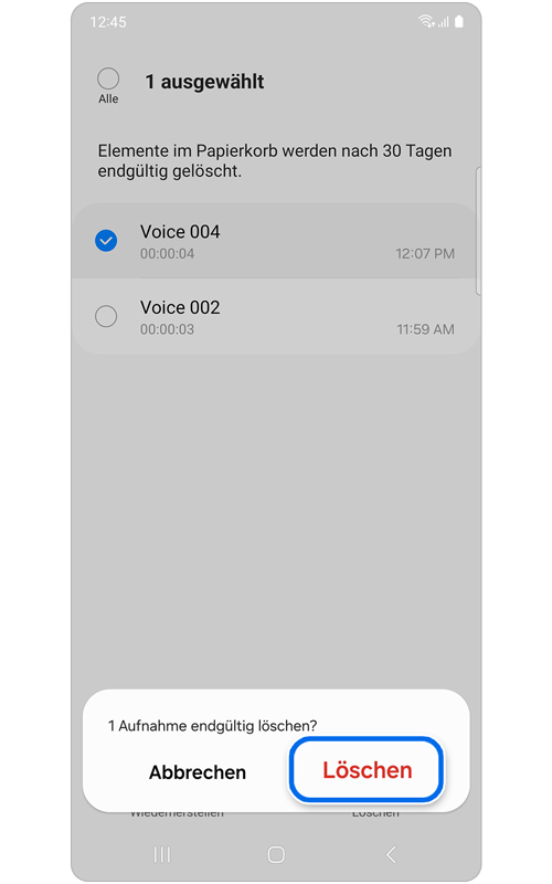 Aktualisierte Papierkorb-Funktion in "Eigene Dateien" auf Galaxy ...