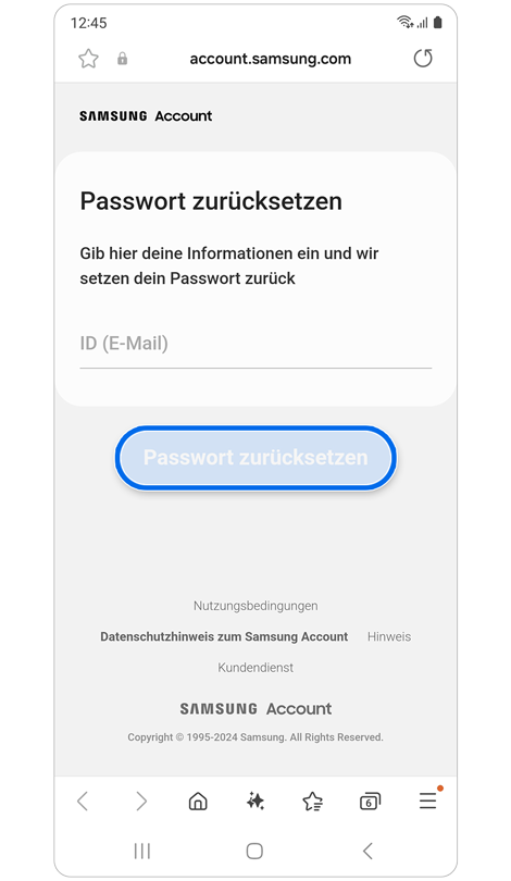 Wiederherstellen der Samsung Account-ID und Zurücksetzen des Passworts ...