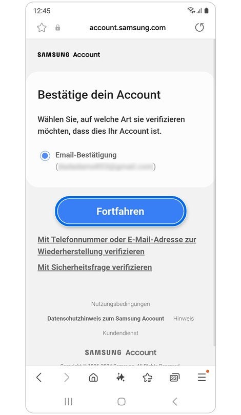 Wiederherstellen der Samsung Account-ID und Zurücksetzen des Passworts ...