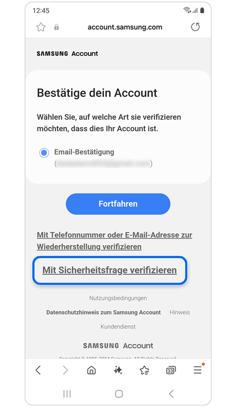 Wiederherstellen der Samsung Account-ID und Zurücksetzen des Passworts ...