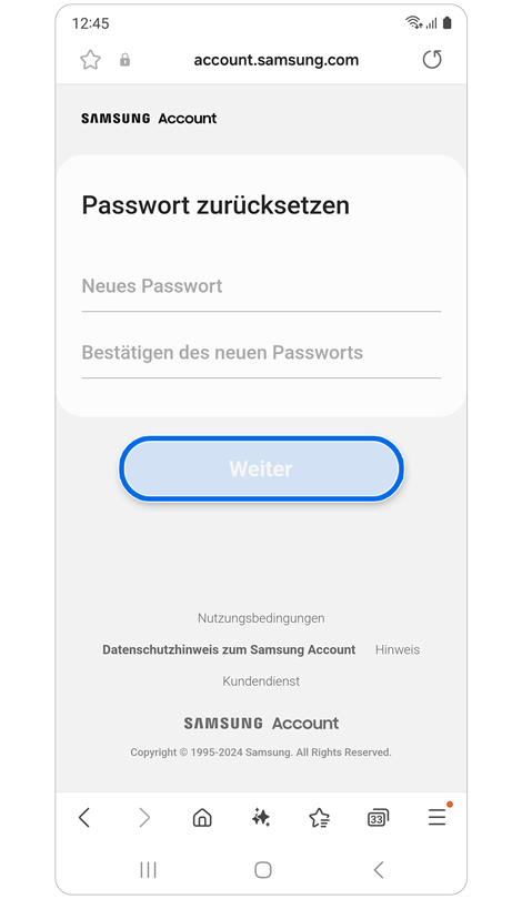 Wiederherstellen der Samsung Account-ID und Zurücksetzen des Passworts ...