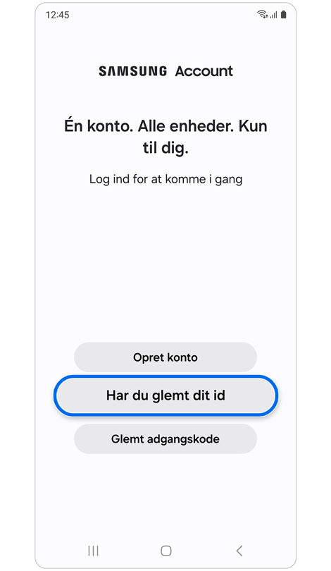 Hvordan kan jeg finde mit id eller adgangskode, hvis jeg har glemt det? | Samsung DK