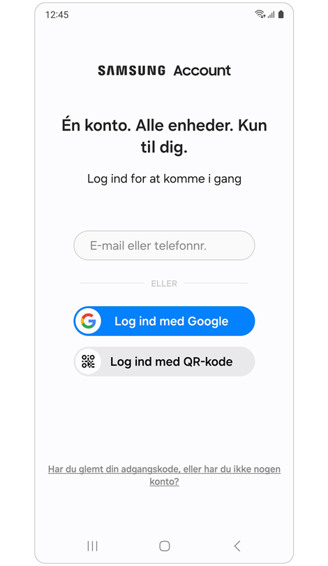 Hvordan kan jeg finde mit id eller adgangskode, hvis jeg har glemt det? | Samsung DK
