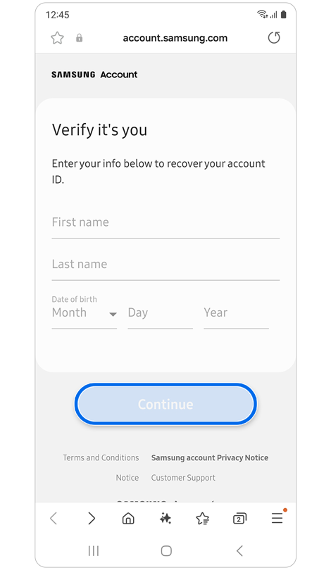Recover your Samsung account ID and reset your password | Samsung CA