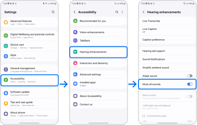How to play sound in both speakers and solve mute problems | Samsung Gulf