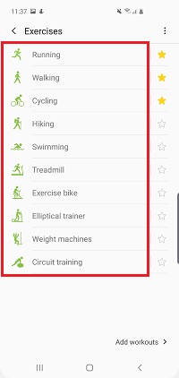How do I record my steps or other exercise using the Samsung Health app ...