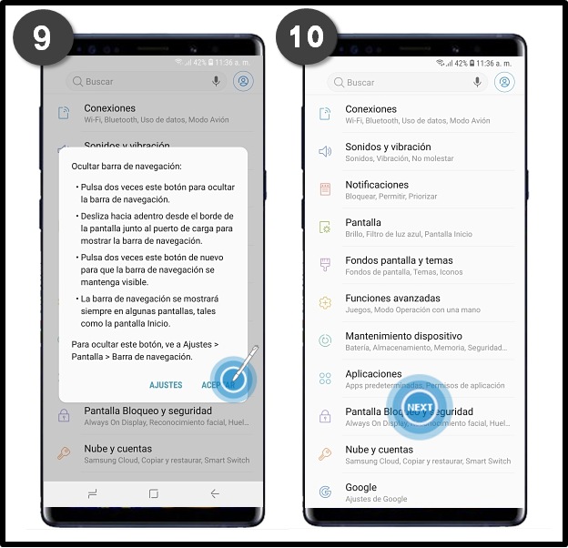 ¿Cómo ocultar la barra de navegación en tu Note9? | Samsung Soporte CO