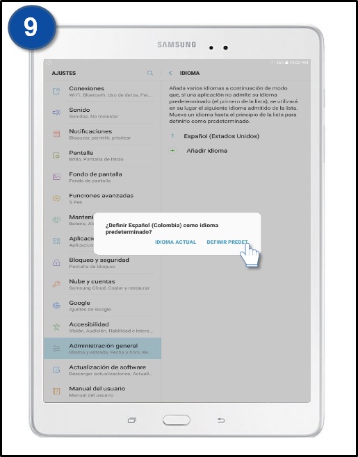 Galaxy TAB A 9.7 Wi-Fi - ¿Cómo añadir un idioma? | Samsung Soporte CO