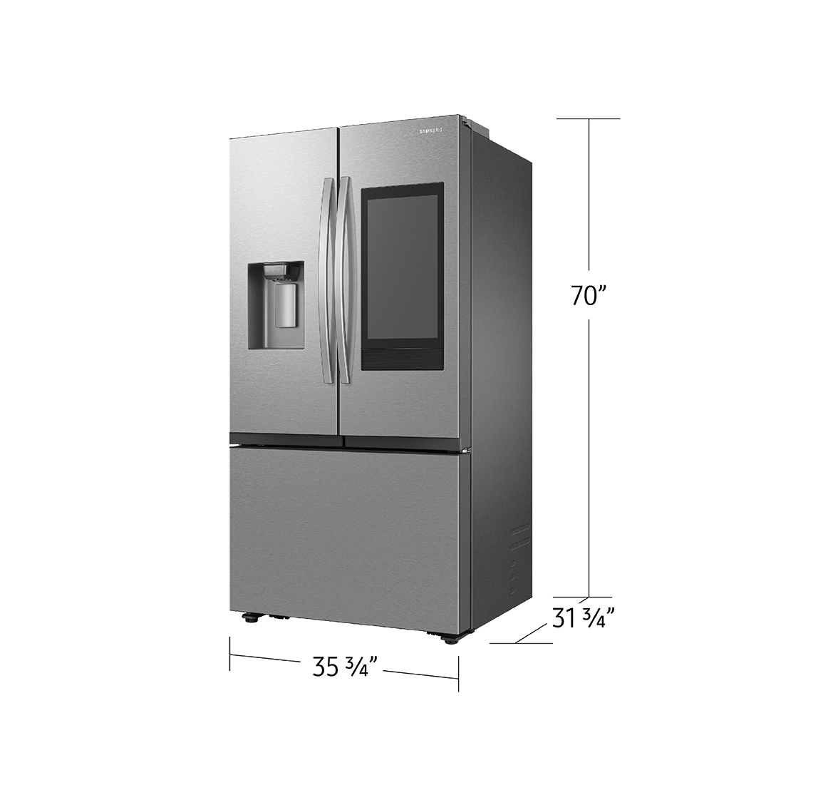 Business 36 3 Door French Door SpaceMax Counter Depth Refrigerator with Family Hub and External Ice and Water Dispenser RF27CG5900SRAC Samsung Canada