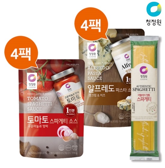 알리오올리오 파스타소스100gx4 + 까르보나라 파스타소스150gx4 + 면 250g x 5 ㅣ 청정원 대한민국