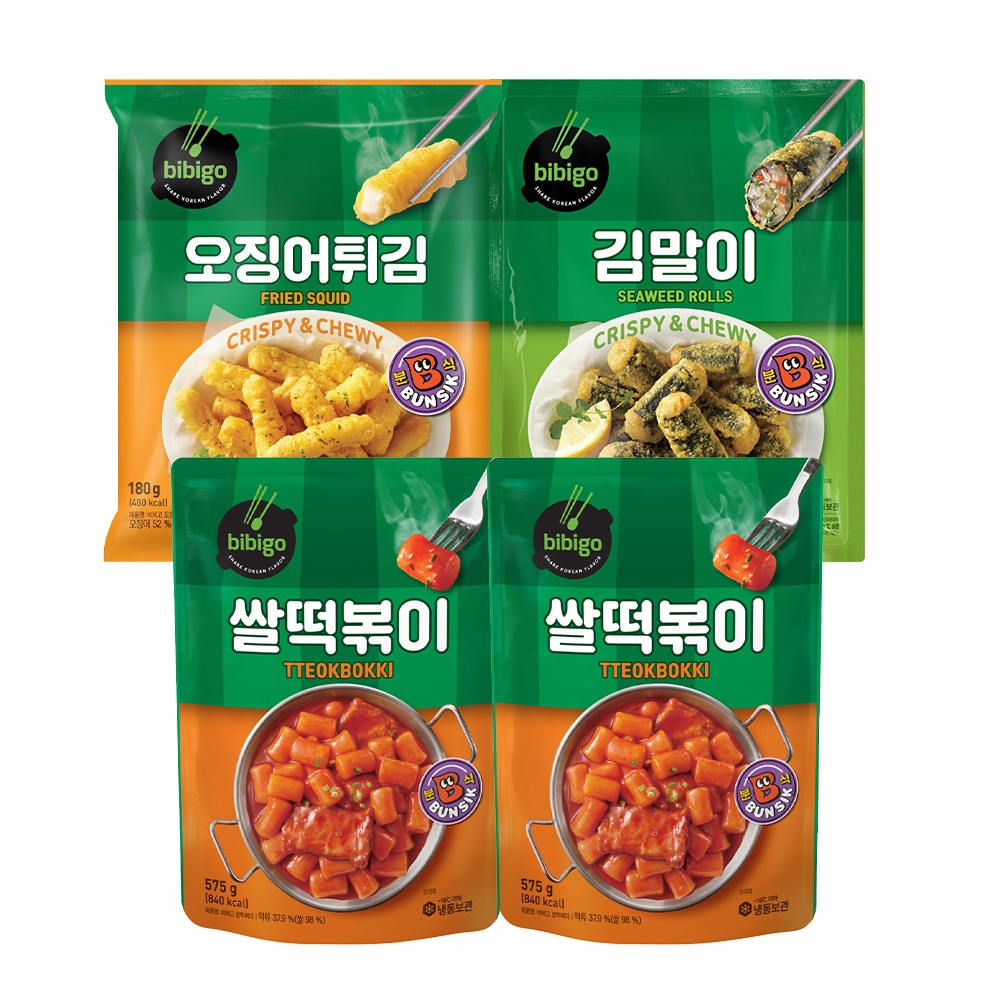 [비비고 분식세트] 비비고 쌀떡볶이 2개 + 오징어튀김 x 1개 + 김말이 1개 (총4개) | CJ제일제당 대한민국